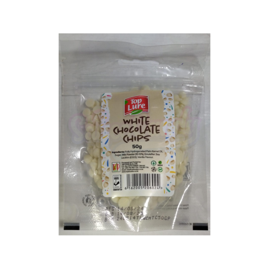 Top Lure White Chocolate Chips 50g - Saifee Candy